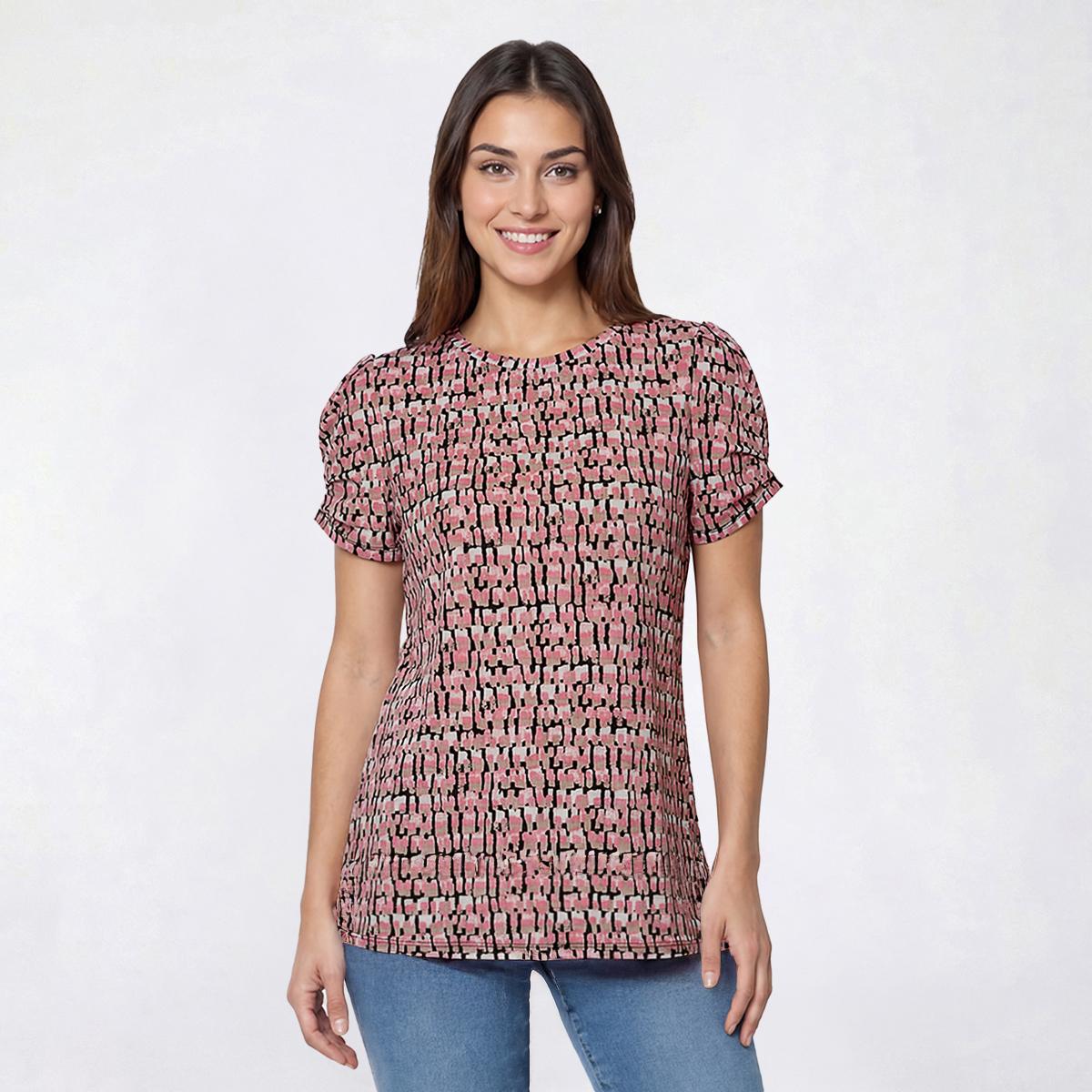 Click here for Petite Anne Klein Short Pleat Sleeve Abstract Blou... prices